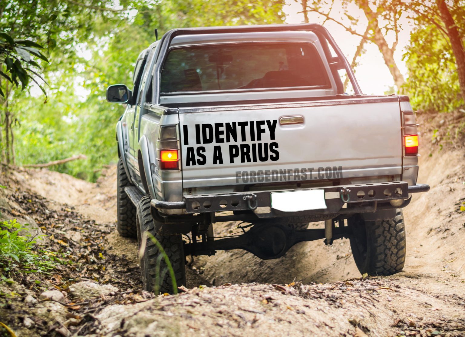 I identify as a Prius funny car sticker - Forged N Fast