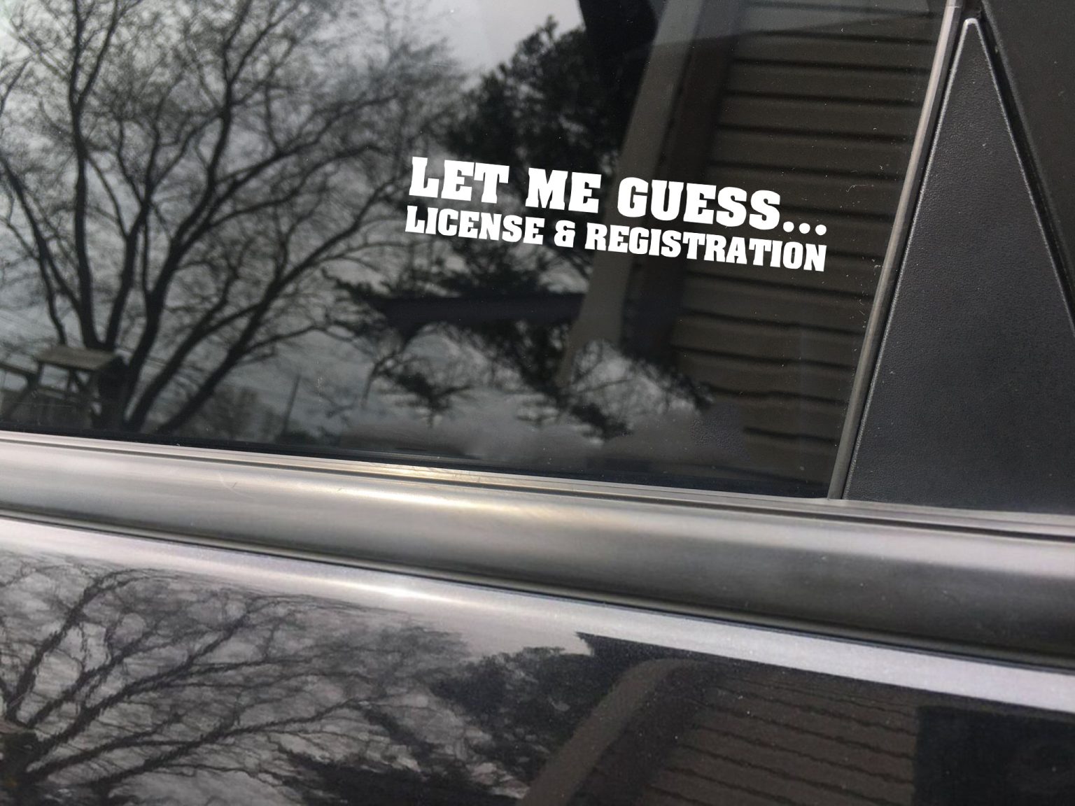 Let me guess license and registration, car decal, bumper sticker, truck ...