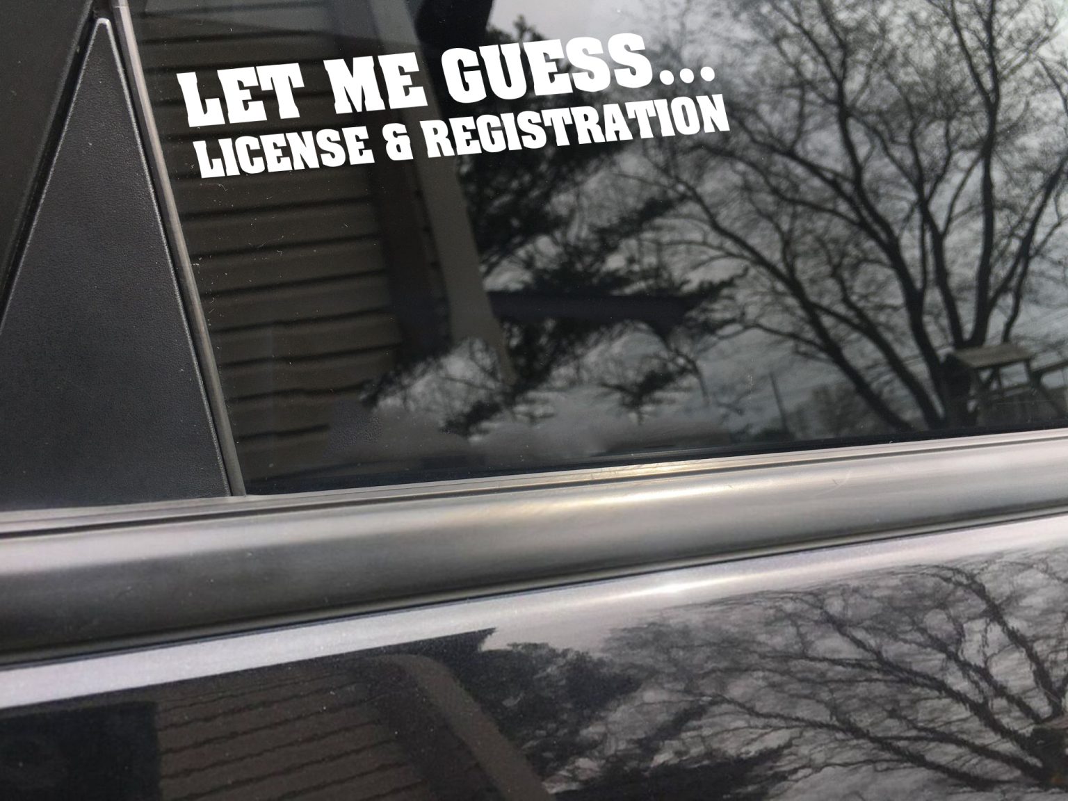 Let me guess license and registration, car decal, bumper sticker, truck ...